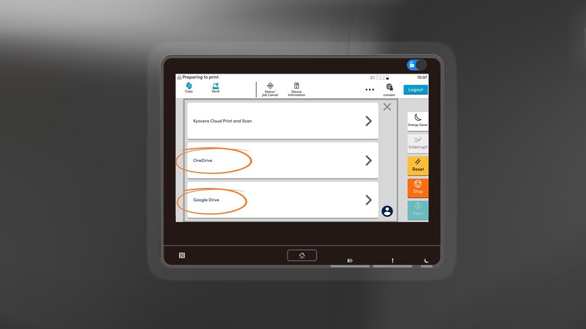 Kyocera Cloud Print and Scan est relié à des stockages Cloud Tiers